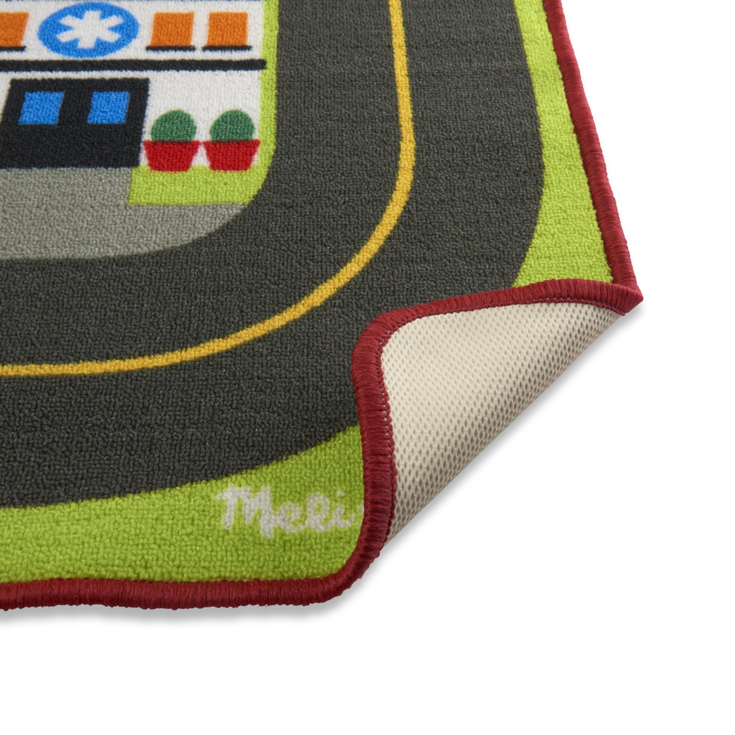 Melissa & Doug Jumbo Roadway Activity Rug, 4 Wooden Traffic Signs, 79"L X 60"W - Pretend Play Road Activity Rug