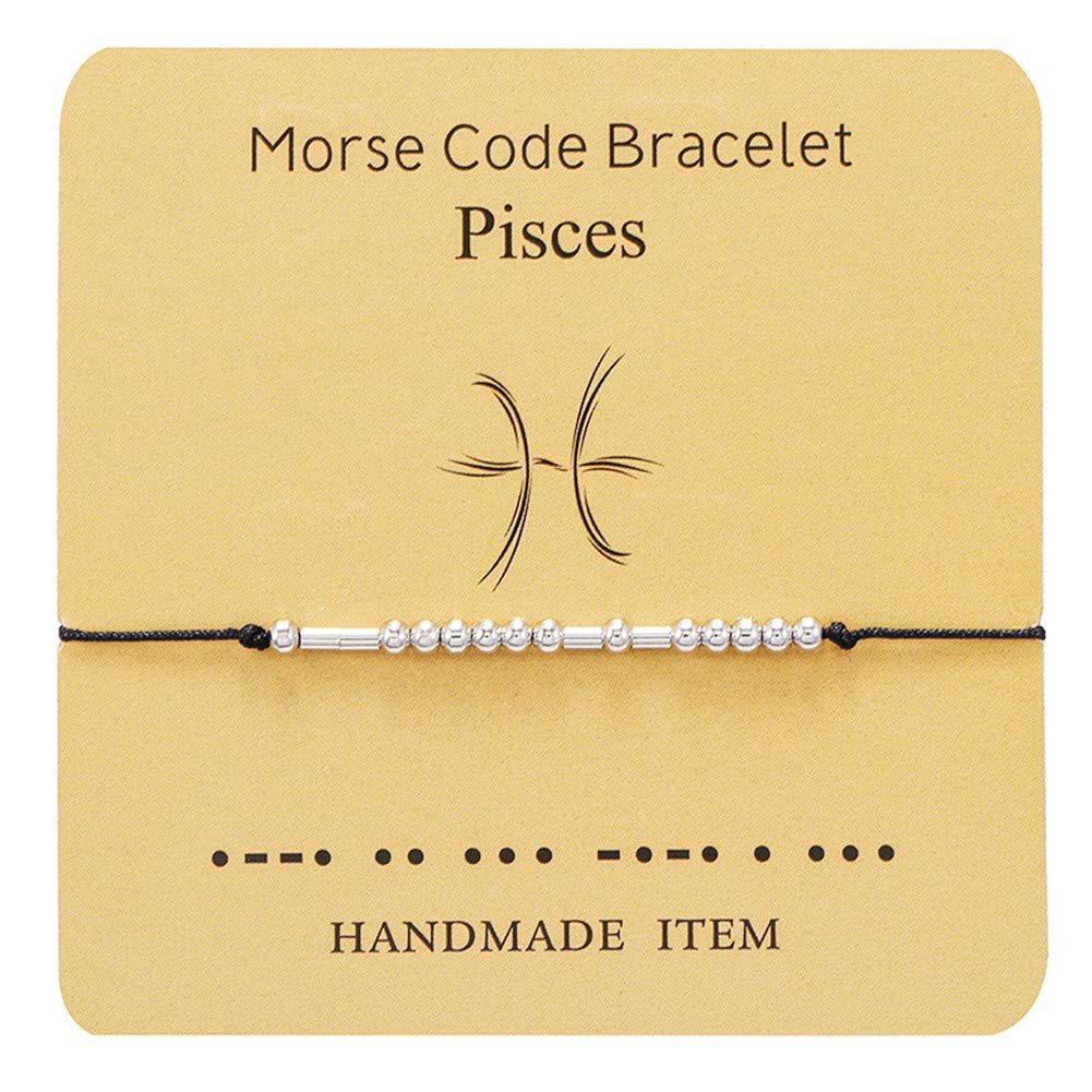 Pingyongchang 12 Zodiac Morse Code Bracelet Sterling Silver Beads on Silk Cord Friendship Bracelet Gift for Her -Pisces
