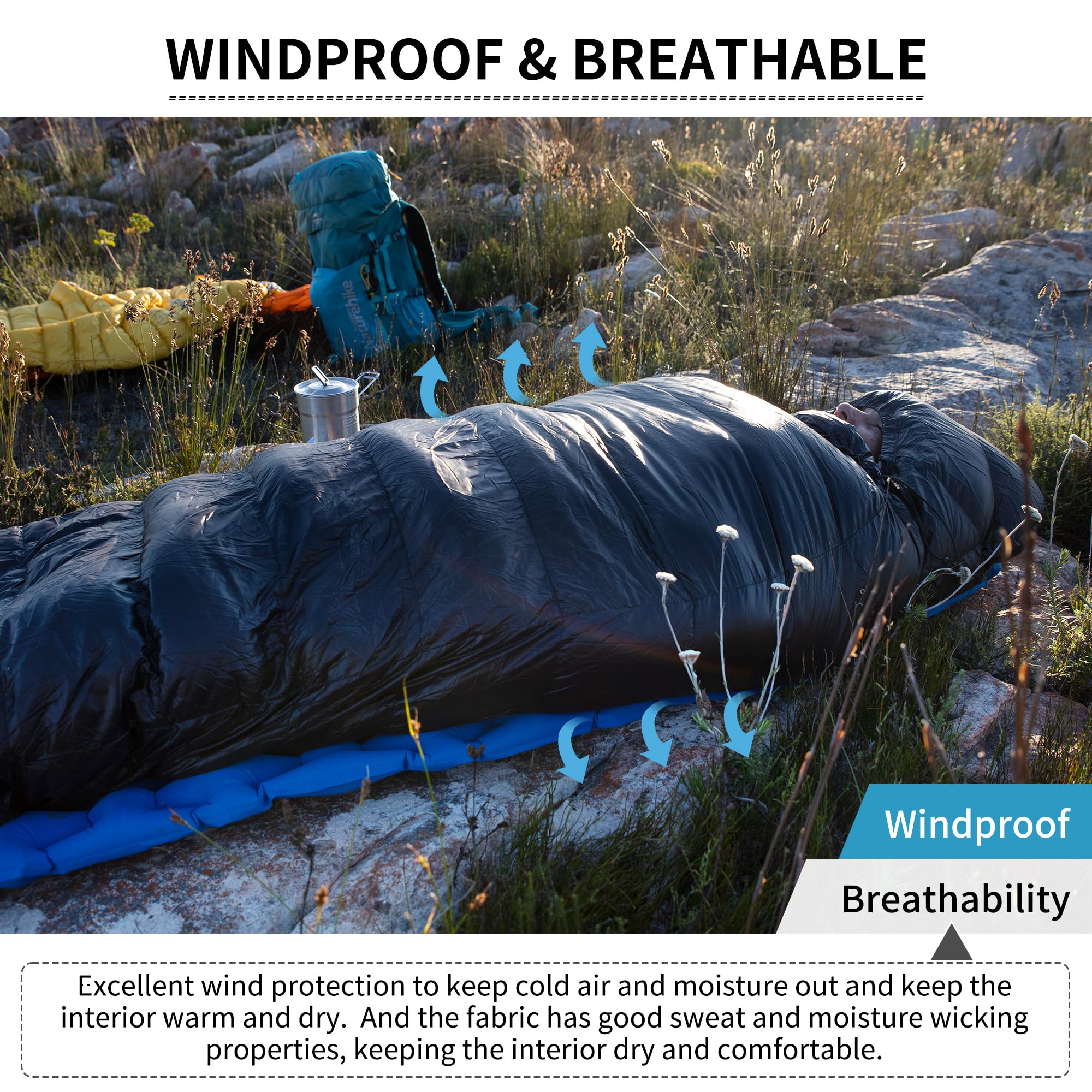 Naturehike Ultralight Goose Down Sleeping Bag, 750FP Backpacking Sleeping Bag, Compact Waterproof Sleeping Bag for Adults & Kids, Cold-Weather Sleeping Bag for Camping, Hiking, Traveling