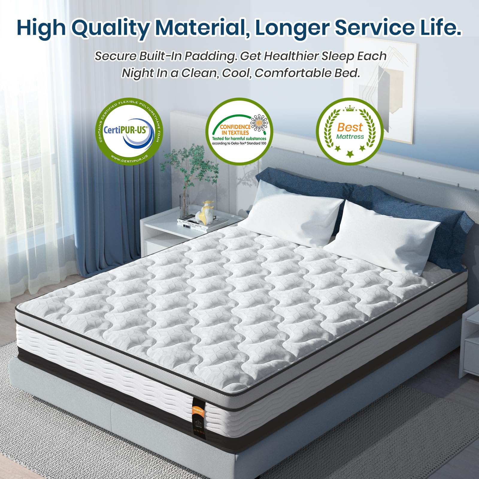 Maxzzz 12 inch Full Mattress in a Box, Hybrid Mattress with Memory Foam and Pocket Spring, Medium Firm, 54x74 inch