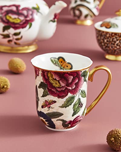 Spode Creatures of Curiosity Collection Cream Floral Coffee Mug, 12 Ounce, Gold Rim and Handle, Made of Fine China, Mugs for Coffee, Tea Cup, Hand Wash