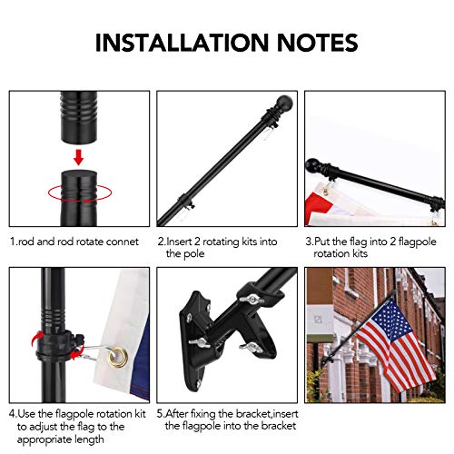 Yeesun® FlagPole,6FT Flagpole Kit for 3’ x 5’ American Flag-360° Tangle Resistant Technology,Stainless Steel Professional Outdoor Flag Pole for House Truck & Boat Use (Without Bracket,Black)