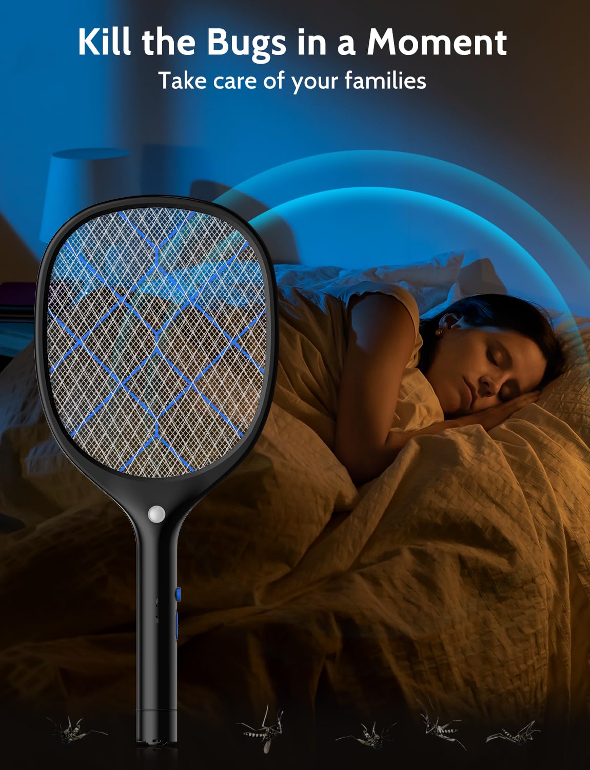 YISSVIC Electric Fly Swatter Bug Zapper Racket Rechargeable Mosquito Killer with LED Light for Indoor Home Office Backyard Patio Camping (Black)