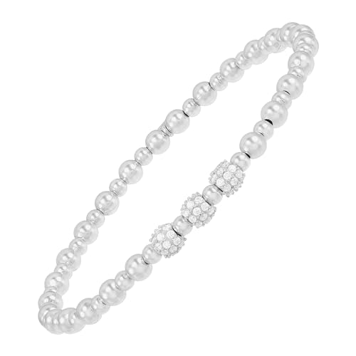 Silpada 'a Threefold of Beads' Cubic Zirconia Stretch Bracelet in Sterling Silver, 6 3/4"
