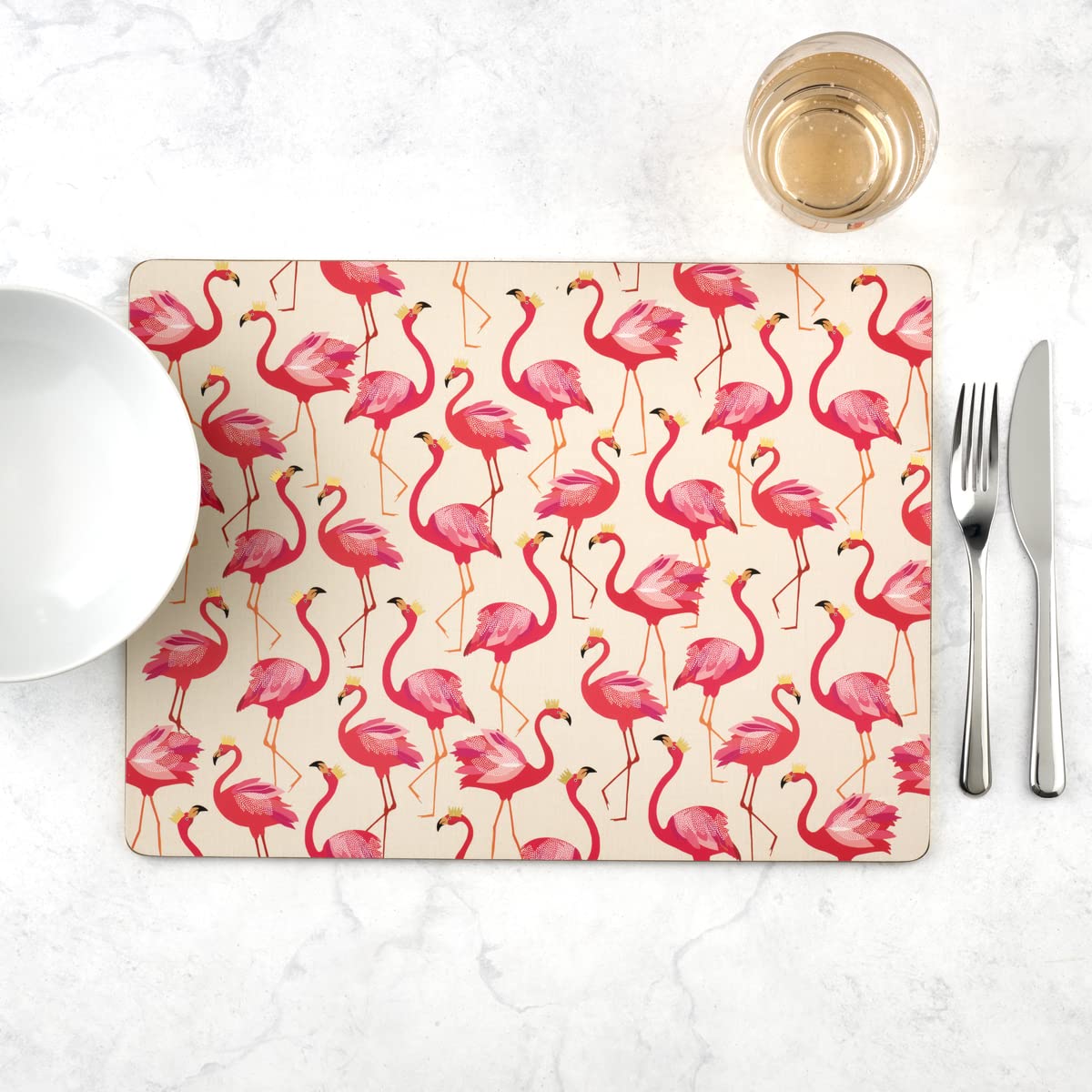 Pimpernel Sara Miller London Flamingo Collection Placemats | Set of 4 | Heat Resistant Mats | Cork-Backed Board | Hard Placemat Set for Dining Table | Measures 15.7” x 11.7”
