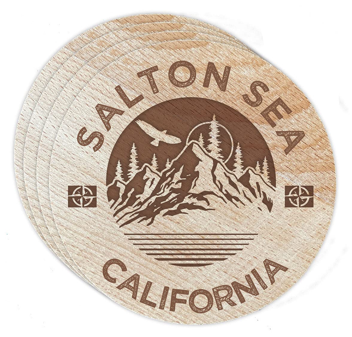 Salton Sea California 4 Pack Engraved Wooden Coaster Camp Outdoors Design