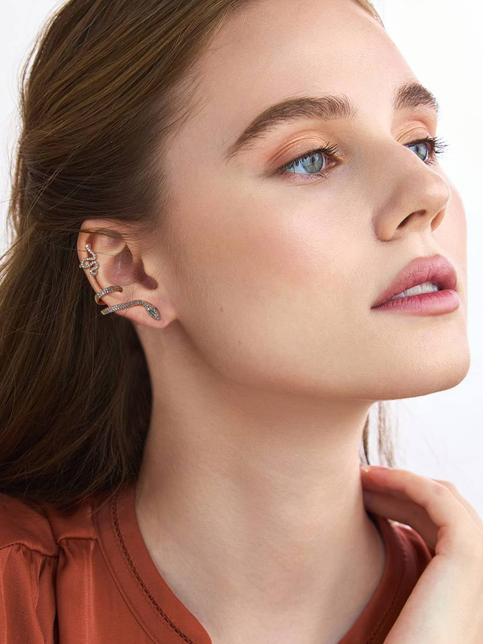 Snake Stud Earrings Ear Cuffs for Women Pierced Ear Wrap Snake Climber Earrings Vintage Cartilage Clip on Earrings(Gold)