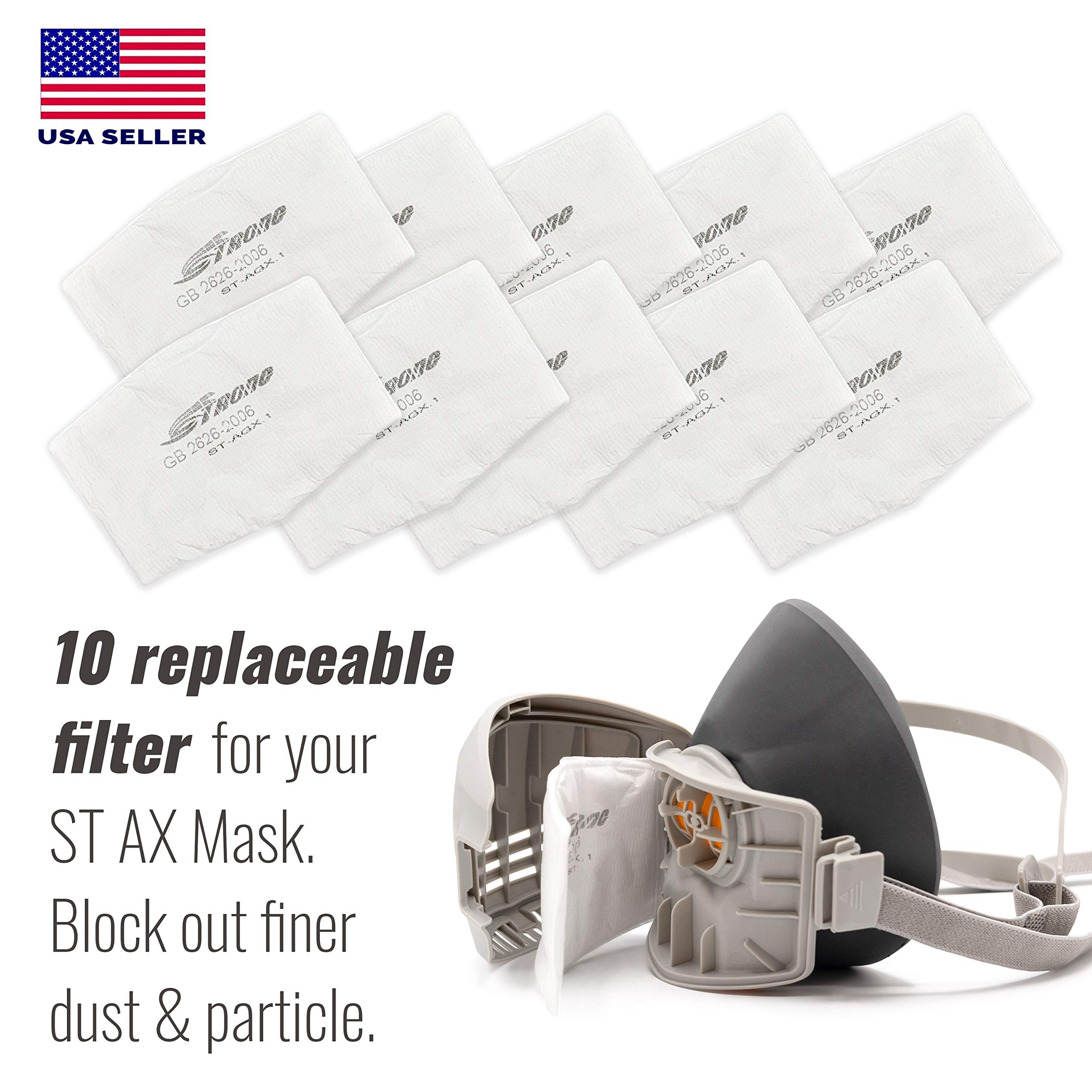 PM2.5 Replacement Filters for ST-AX and ST-AG Respirator Face Masks β High Efficiency 5 Layer Construction with Electrostatic Fiber Traps Particles 100X Smaller Than a Human Hair -10 Pack