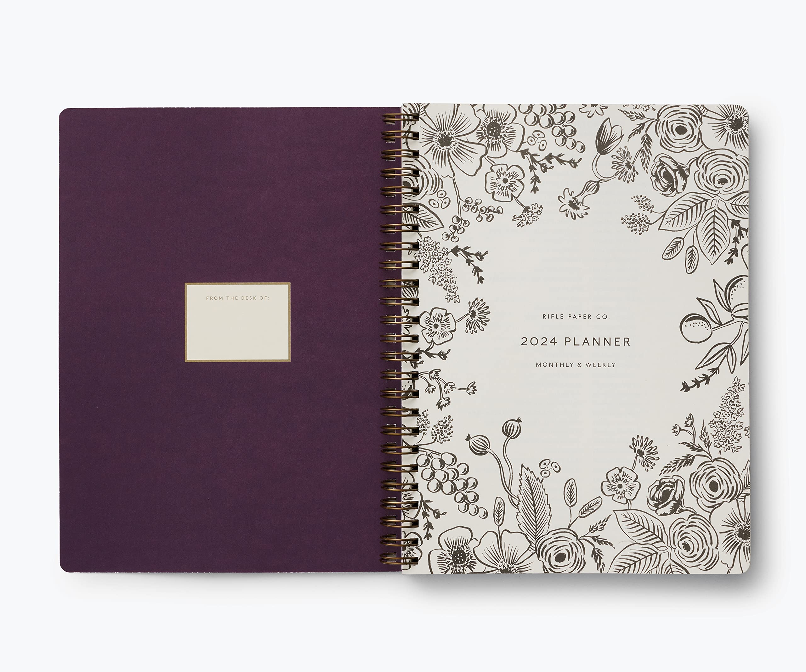 RIFLE PAPER CO. 2024 Flores 12-Month Softcover Spiral Planner - January-December, Sections for Monthly Views, Contacts, Celebrations, and Pockets for Storage