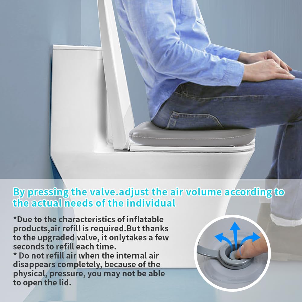 Nevife Raised Donut Pillow,Inflatable Toilet Seat Cushion,Height Adjustable Toilet Seat, PVC Commode Support Cushion for Adults,Seniors,Elderly, Disabled,Tailbone Pain Relief (Grey)