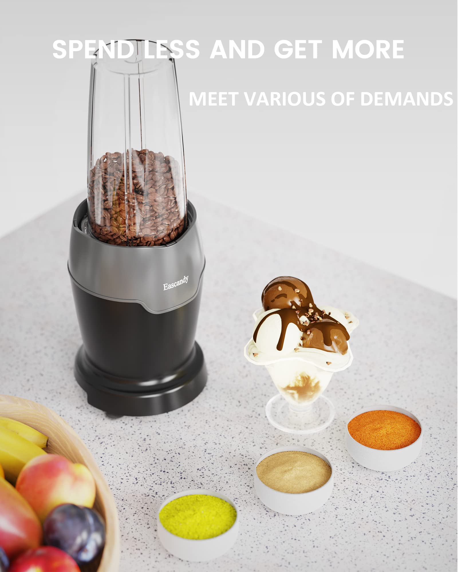 Real 900 Watts Smoothie Blender for Shakes and Smoothies, 7 in 1 Set Personal Blender, Germany 3D Stainless Steel 6-Leaves Blades Smoothie Maker with 2 Pieces 24 OZ Tritan Sport Cups