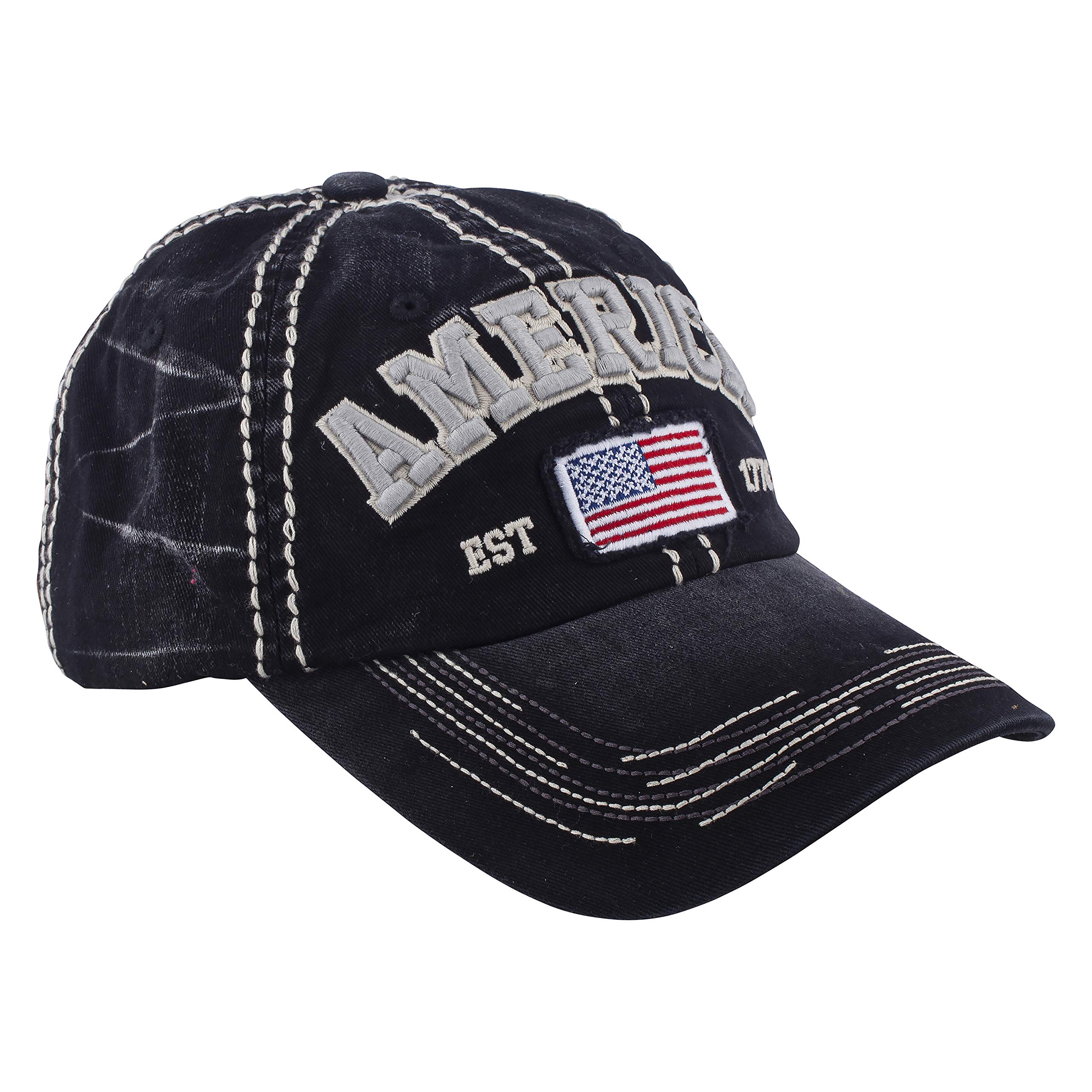 Patriotic Eagle and American Flag Cap Hats - Lightweight and Adjustable and 100% Cotton Coming in (Flag, Black)