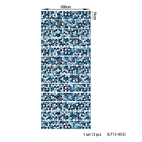 Master_GGG Stickers 3D Innovative DIY Blue Mosaic Decorative Adhesive Stair Stickers - Waterproof Stair Riser Decals - Peel and Stick Stair Stickers Decoration 13pcs/set 18cm X 100cm