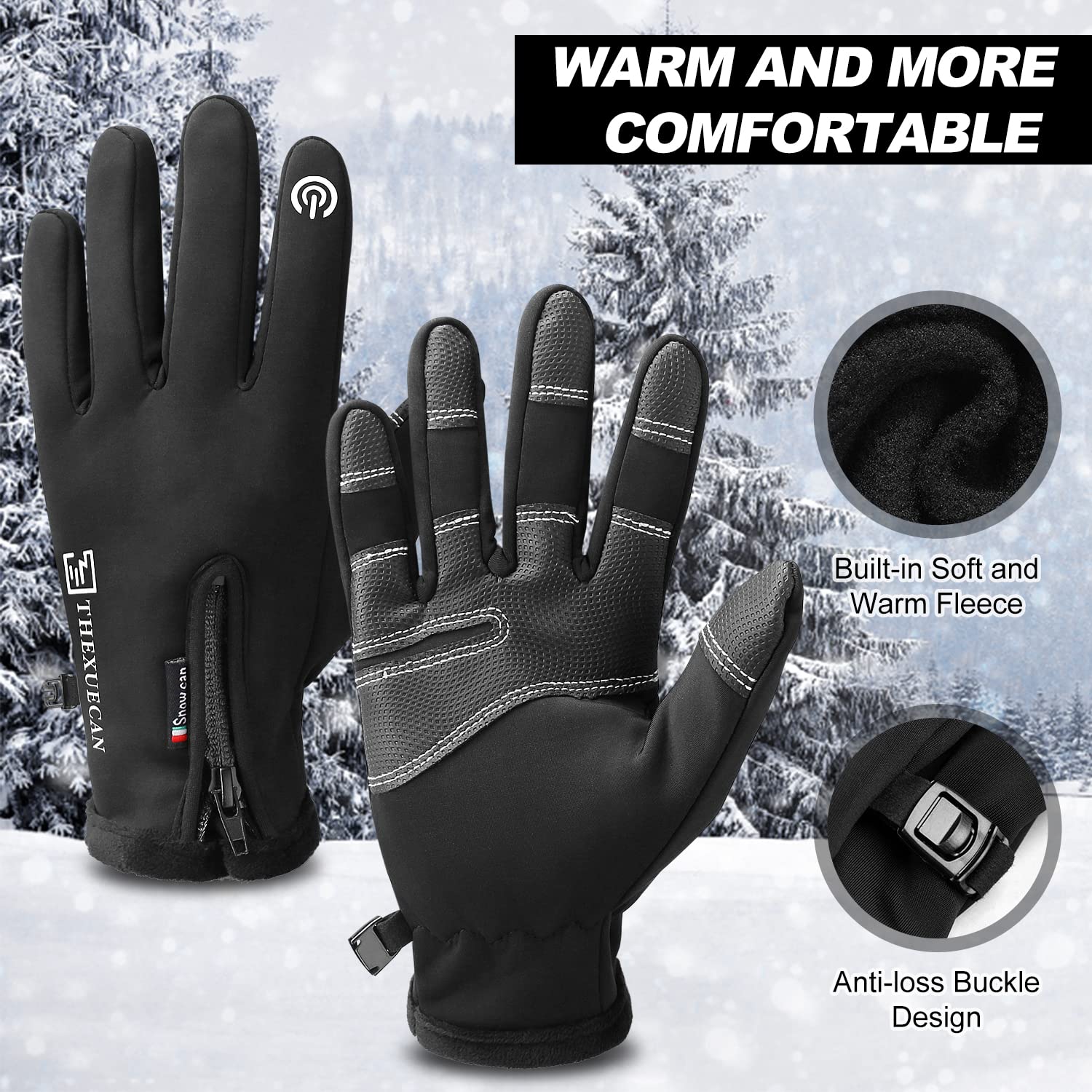 Tsuinz Winter Gloves,Waterproof Gloves for Women Men with Touchscreen Fingers,Anti-Slip Windproof Warm Cold weather Leather Gloves