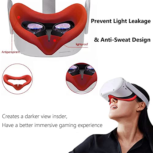 Oculus Quest 2 Accessories Bundle, Silicone Face Cover Pad for Oculus Quest 2 with 1 Silicone VR Face Cover Replace + 1 Lens Protective Cover + 2 Touch Controller Grip Covers Set (Red)