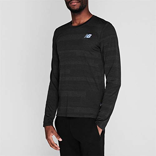 New Balance Men's Q Speed Fuel Jacquard Long Sleeve, Black Heather, X-Large