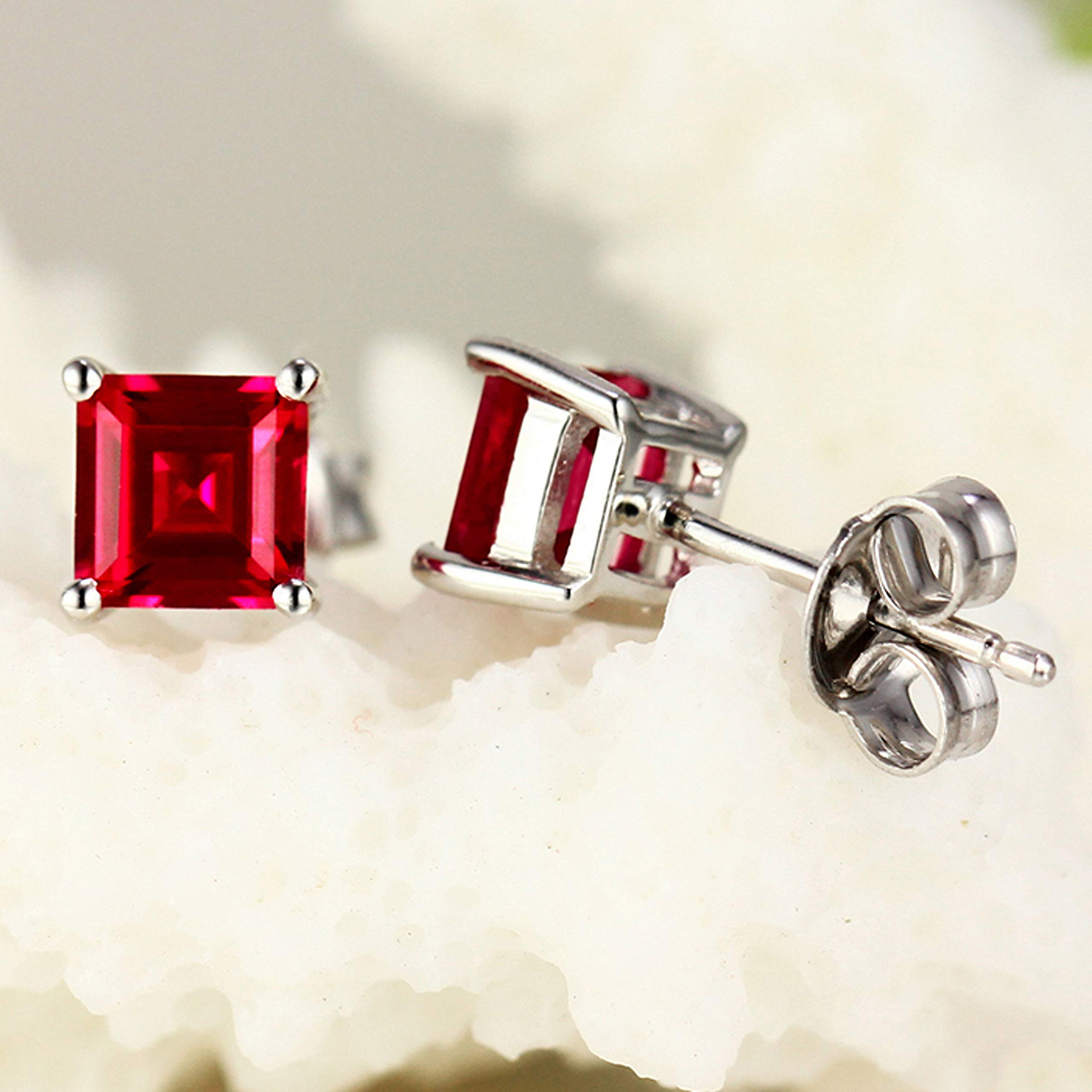 Navachi 925 Sterling Silver 18k White Gold Plated 1.6ct Square Ruby Az9141e Stud Earrings