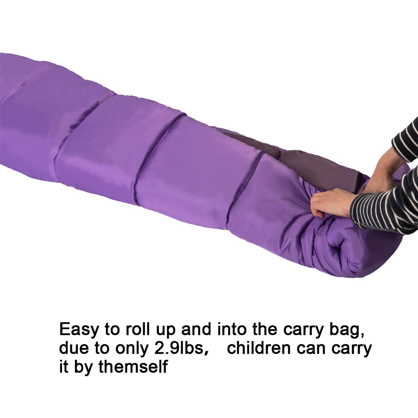 Pacific Pass 30F Synthetic Mummy Sleeping Bag with Compression Stuff Sack - Kids Size - Purple