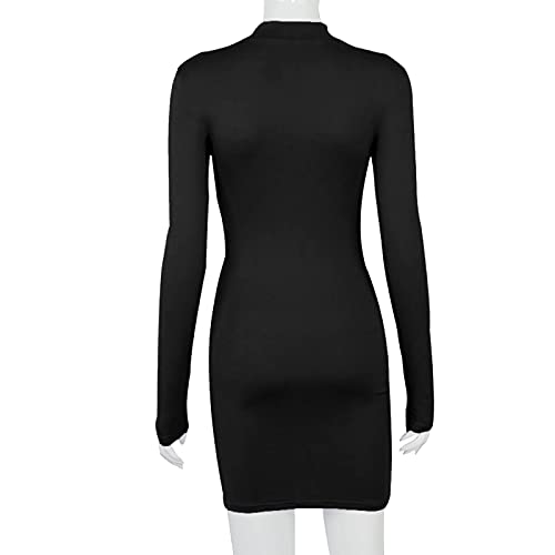Pinkpaopao Women Solid Color Wrap Dress Long Sleeve Crewneck Shirring Side Tie Up Ruched Elegant Mini Dress