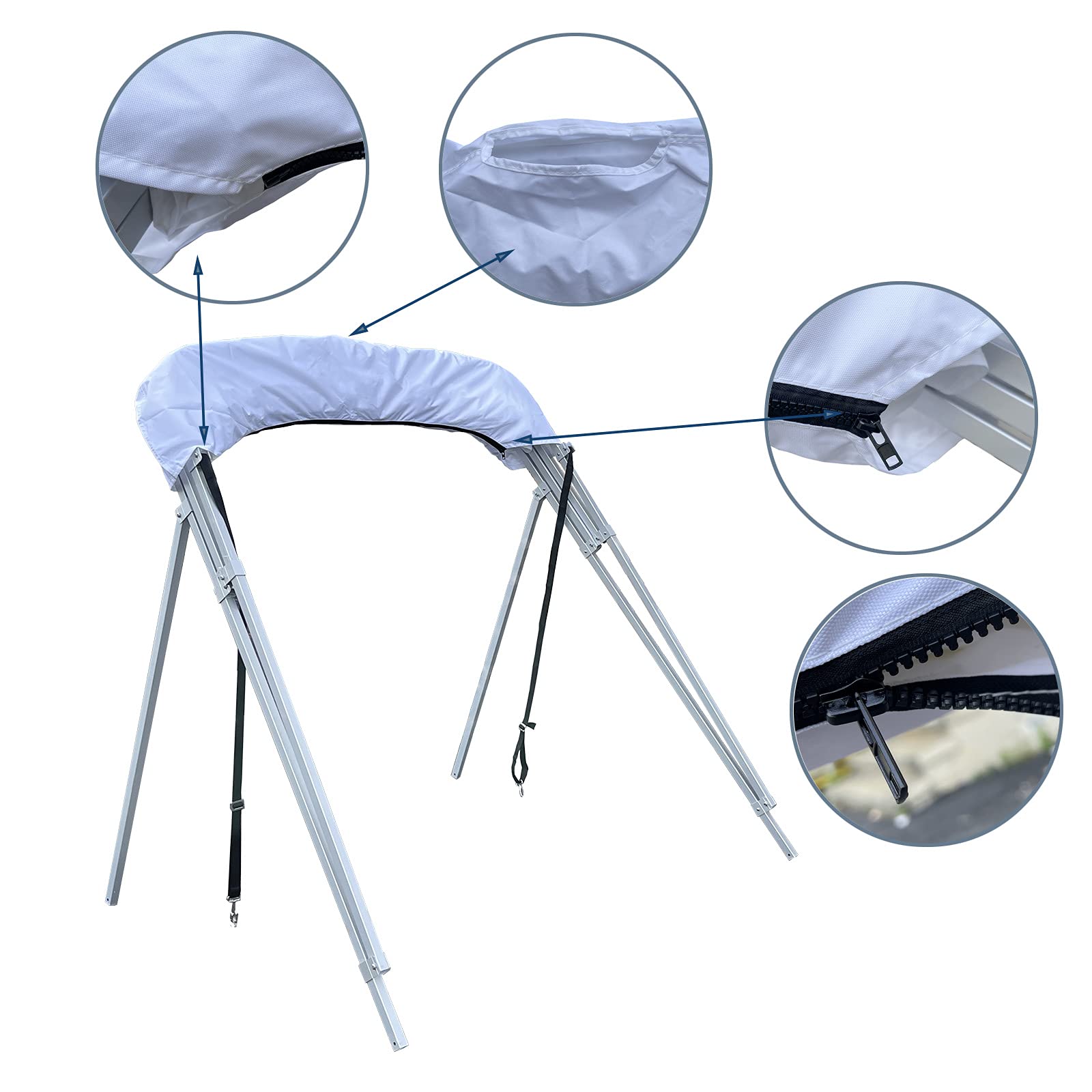 Savvycraft 4 Bow Bimini Top, 10 Feet Long Square Tube Bimini Top Set, Includes Marine Grade Canvas Cover, Storage Boot, Rear Poles with 1 Inch Aluminum Frame, Black Color, 4 Bow 120"L 54"H 79"- 84"W