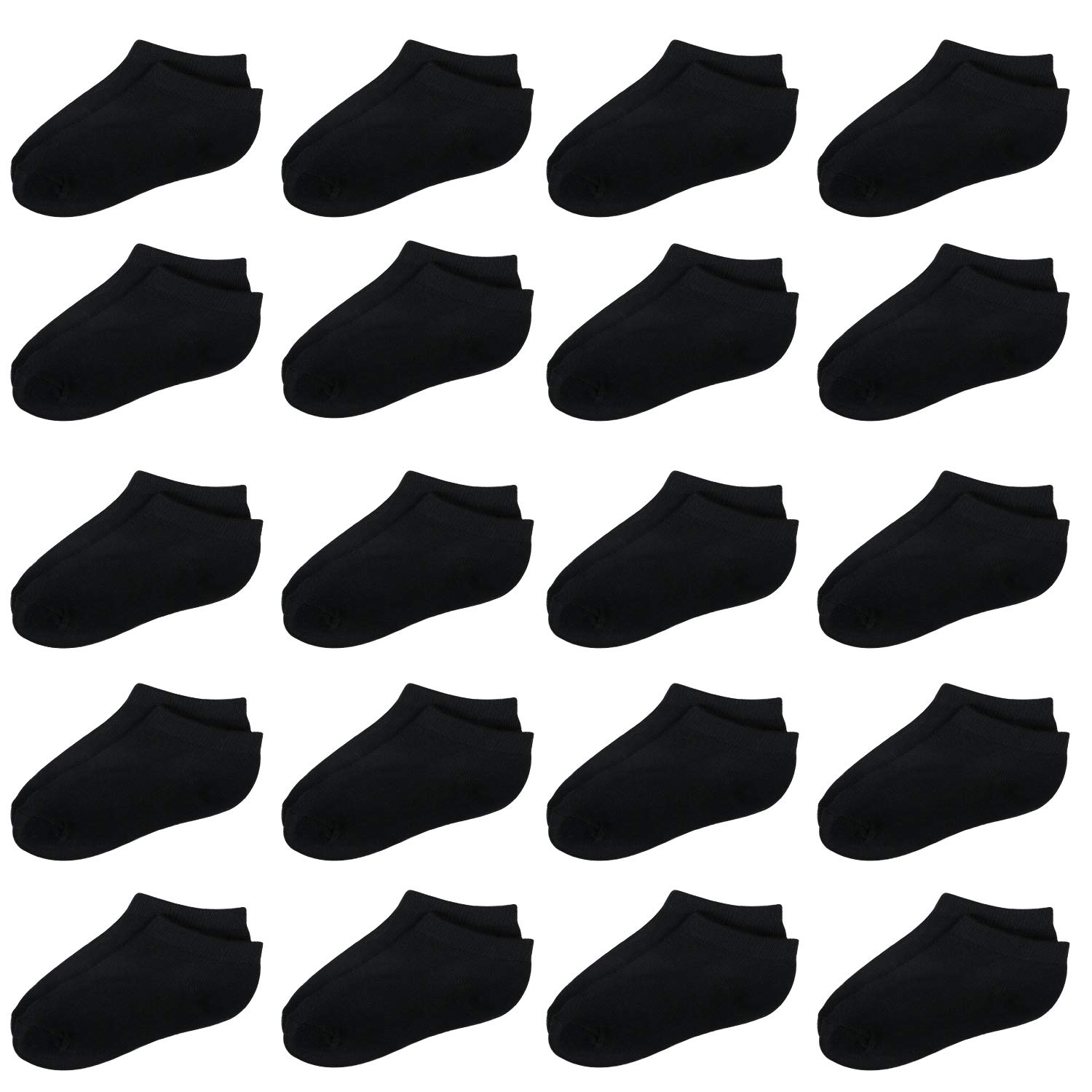 Tenpluszero 20 Pairs Toddler Kids Socks Half Cushion Low Cut Ankle Socks Boy Girl Athletic Socks(Black,8-10 Years)