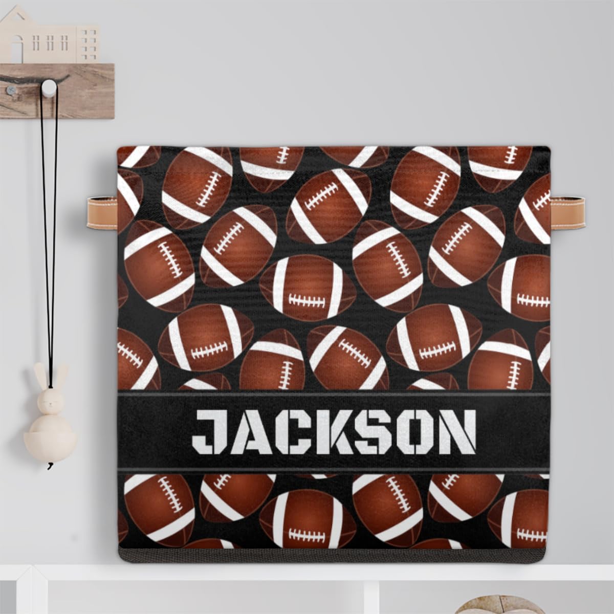 RIRIX Personalized Storage Bin, Custom Storage Baskets for Organizing with Handles, Foldable Storage Box for Closet Cloth Baskes Toy Football