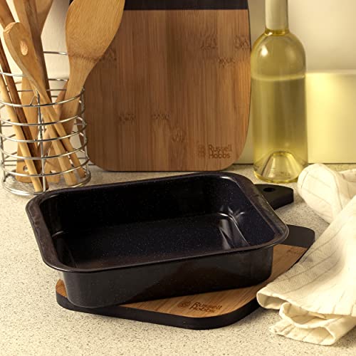 Russell Hobbs BW000751AMZ Romano 26 cm Square Roasting Pan, Enamel Baking Tray, Oven Tin, Easy-to-Clean, Vitreous Enamel Coating, Oven and Dishwasher Safe, 2 Year Guarantee, Black