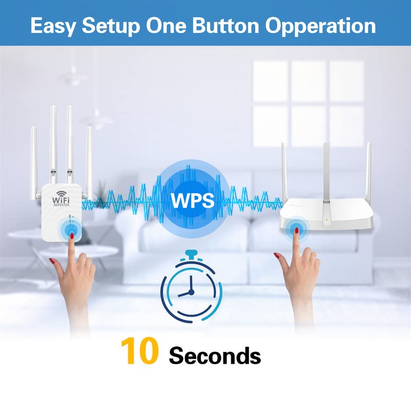 WiFi Range Extender Signal Booster, Covers up to 5000sq.ft and 35 Devices, 1200Mbps Wireless Internet Amplifier, 2.4 & 5GHz Dual Band WiFi Repeater with Ethernet/LAN Port