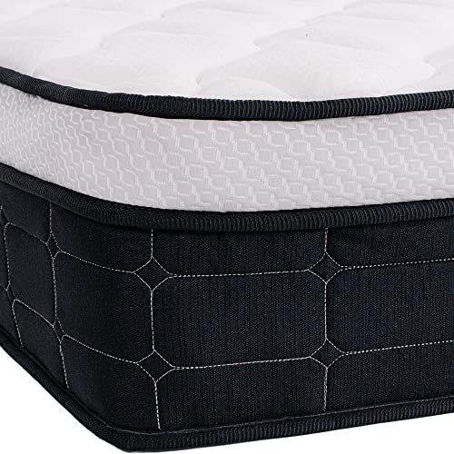 Novezza Home 12 Inch Hybrid Pillow-Top Mattress/Bed-in-a-Box/CertiPUR-US Certified Foam, Queen, White