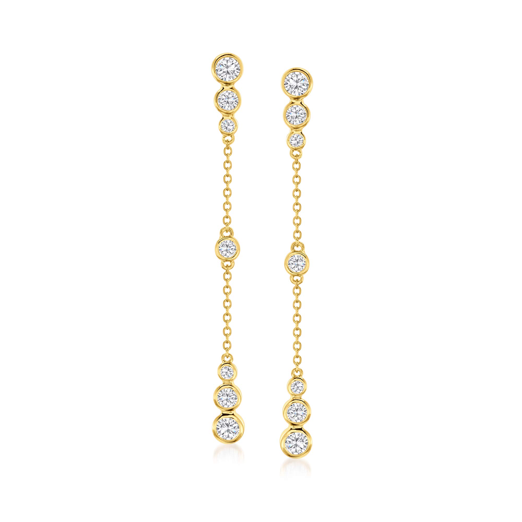 Ross-Simons 1.20 ct. t.w. CZ Drop Earrings in 18kt Gold Over Sterling