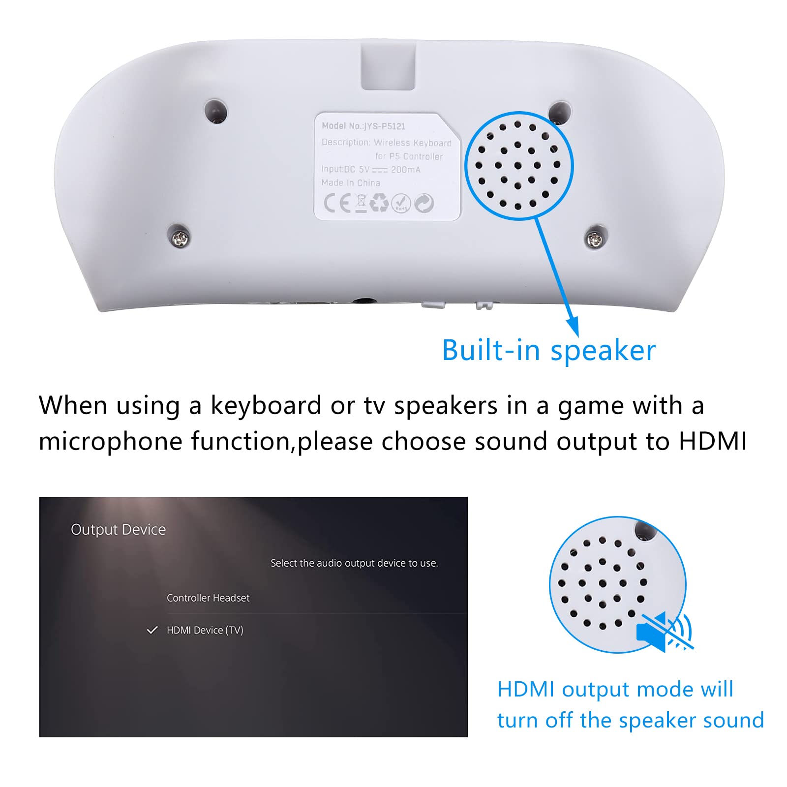 RALAN Wireless Keyboard for PS5 Controller, Bluetooth 3.0 Mini Chatpad Message Game Keyboard Keypad Built-in Speaker with 3.5mm Audio Jack for Messaging and Gaming Live Chat.