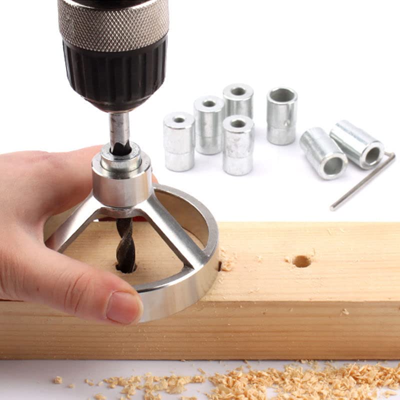 Straight Hole Drilling Positioner, 90 Degree Dowel Drill Press Guide Jig for 5/6/7/8/9/10/12mm Drill Bits, Vertical Hole Puncher Locator, Stainless Steel Bushing, Woodworking Tools (16PCS)