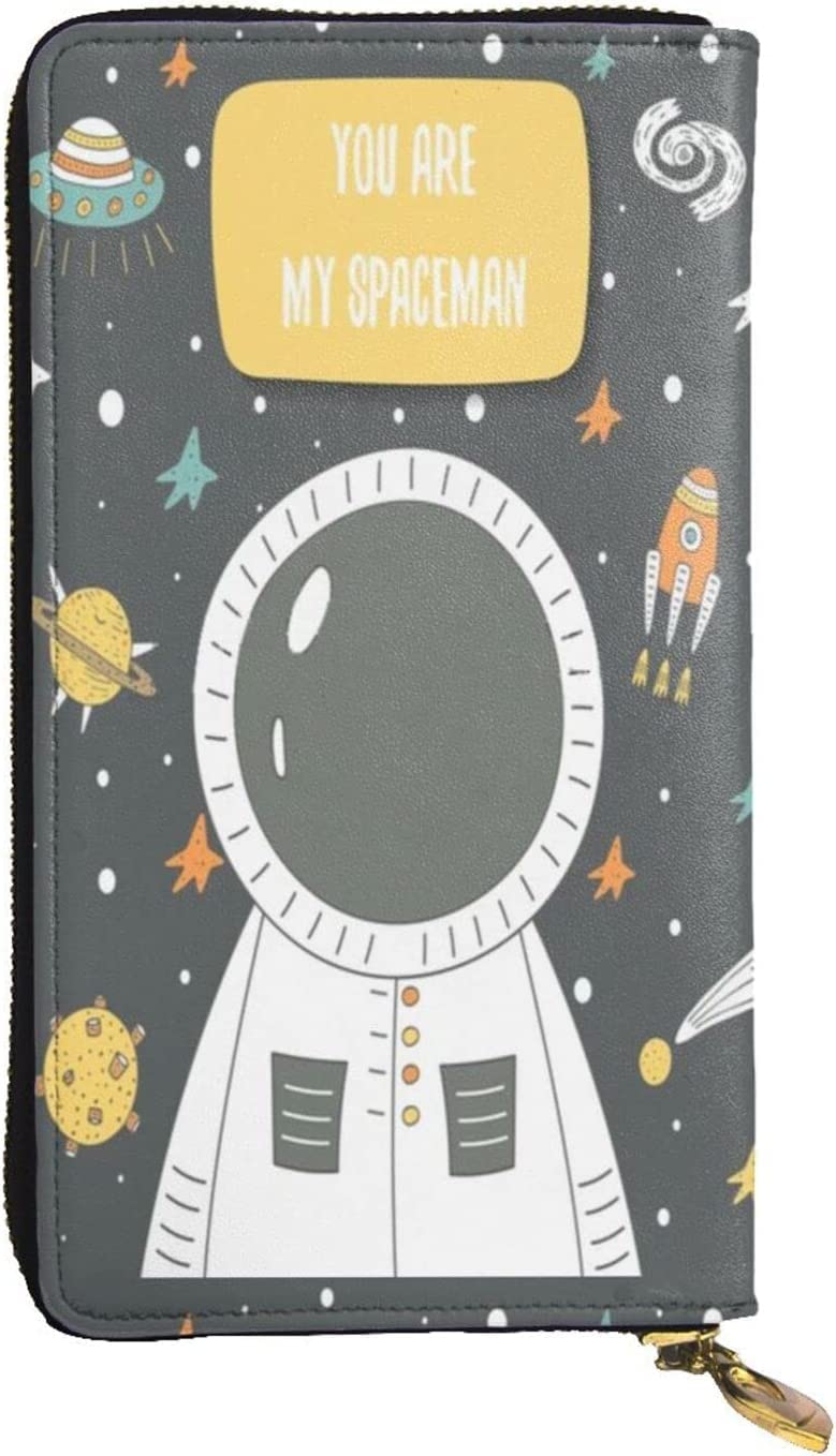 Women Zip Around Long Purse You are My Spaceman Galaxy UFO Gift Credit Card Holder Wallet