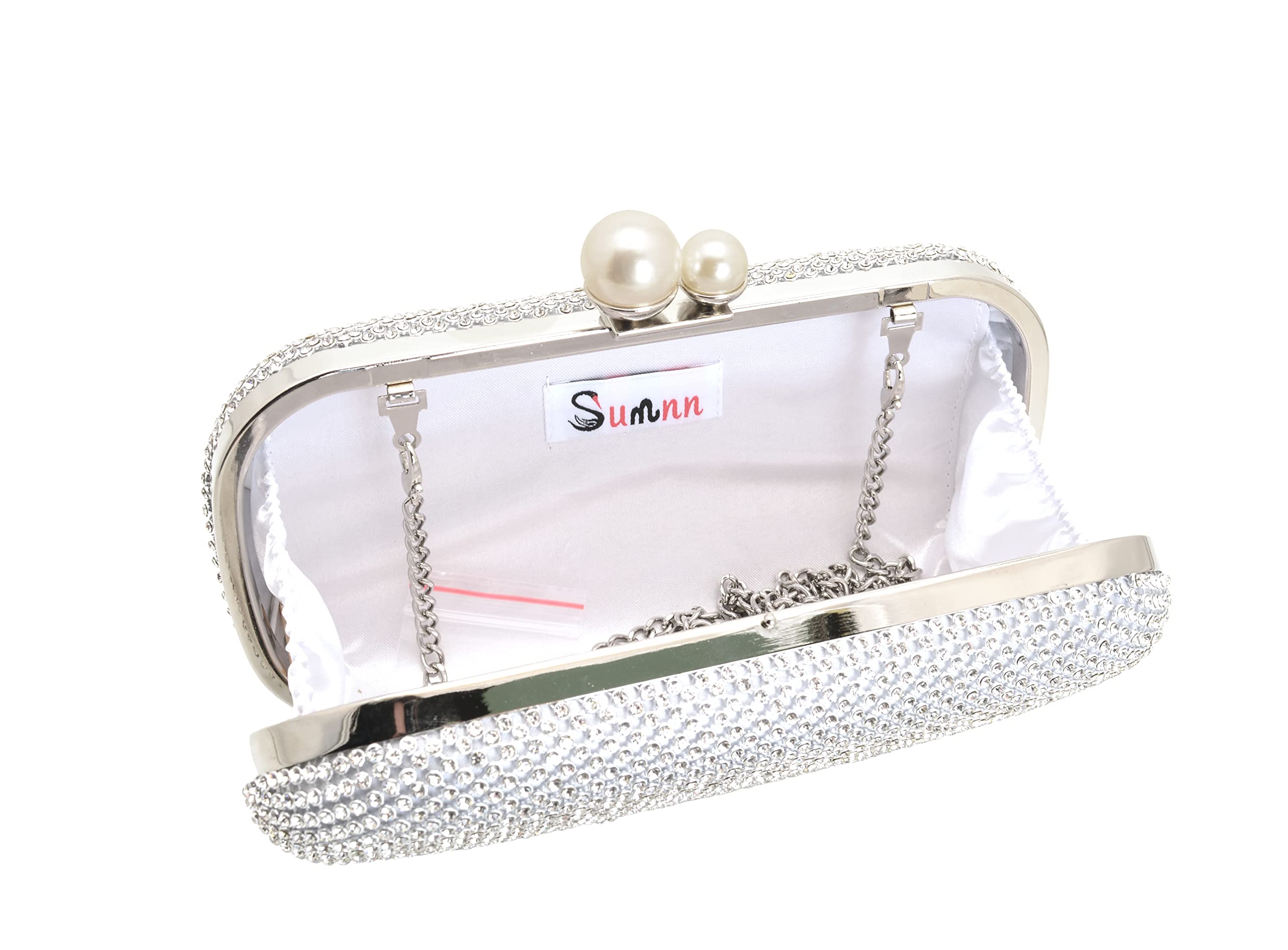 Sumnn Crystal Evening Clutch Woman Evening Bag For Party and wedding (Silver)