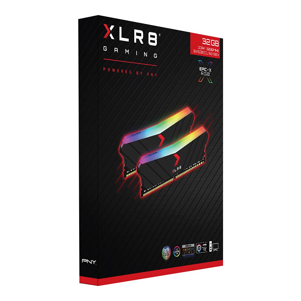 PNY XLR8 Gaming 32GB (2x16GB) DDR4 DRAM 3200MHz (PC4-25600) CL16 1.35V RGB Dual Channel Desktop (DIMM) Memory – MD32GK2D4320016XRGB