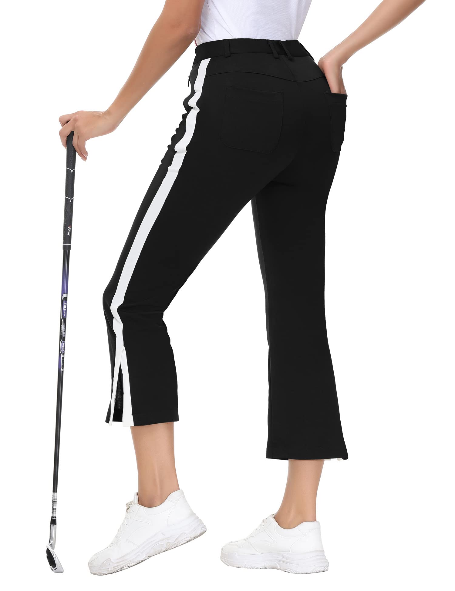 TFSDOD Elastic Waist Ankle Pants Women 4 Pockets Relaxed Boot-Cut Stretchy Sweatpants for Athletic/Golf/Lounge/Work Black L