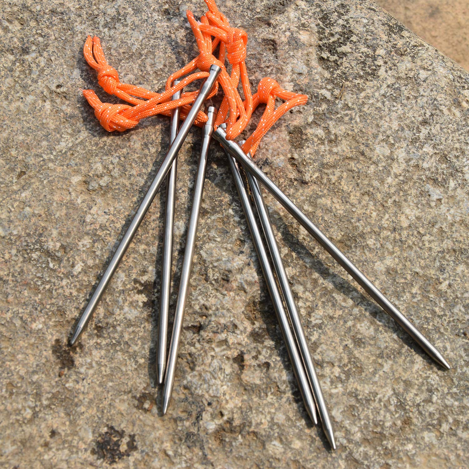 Tentock 6pcs Titanium Alloy Tent Stakes Durable Ultralight Camping Tent Pegs Windproof Tent Nails Spikes with Reflective Drawstring for Outdoor Camping Backpacking Hiking (TT0144(16.5CM))
