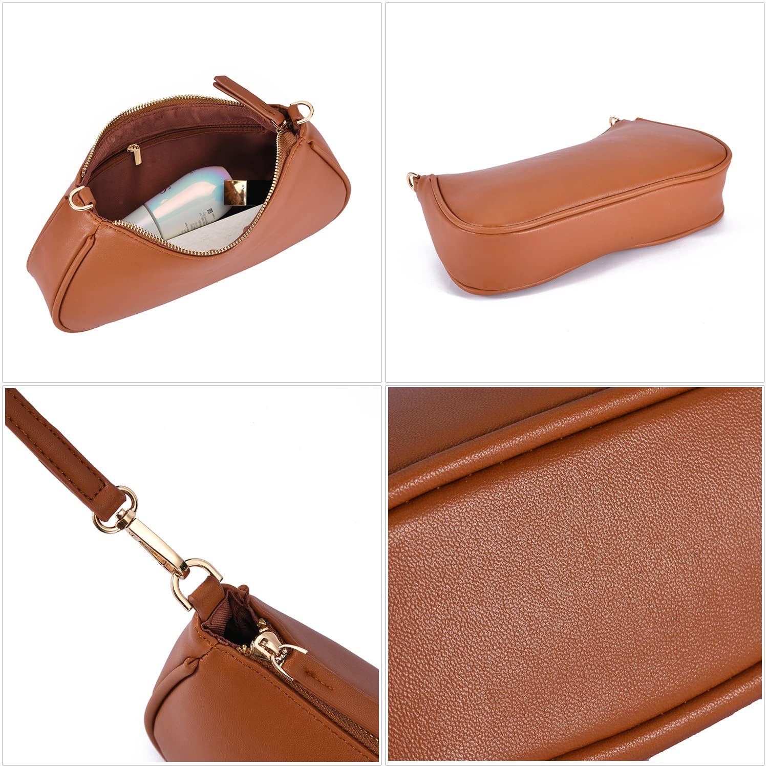 Women's Acrylic Chain Small Crossbody Bag Lambskin Texture PU with Soft and Smooth Handle for Fashionable Daily Look (Brown)