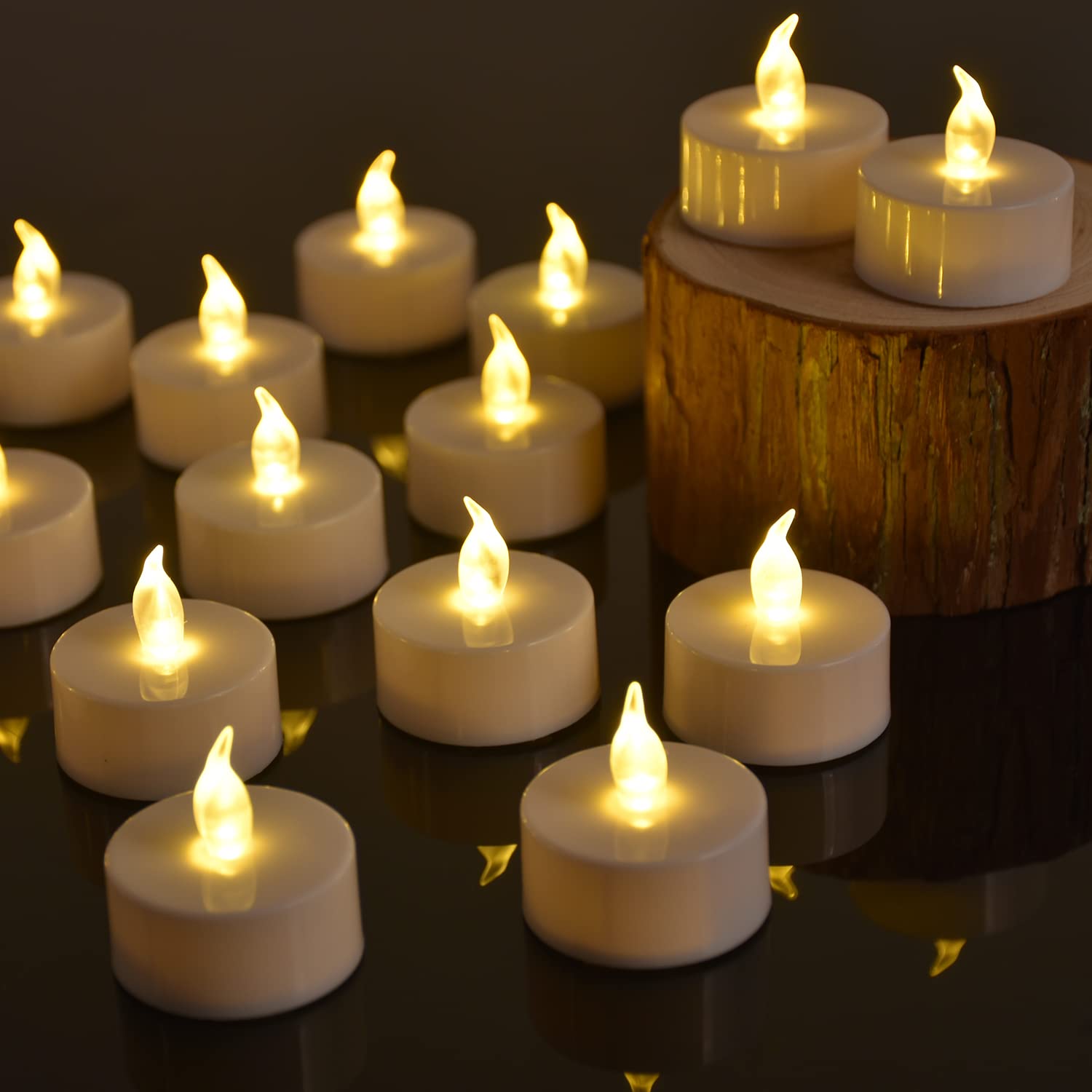 Vickiss Tea Lights Battery Operated Candles,Set of 24 LED Tea Lights Flameless Candles 200+ Hours Flickering Fake Tealights for Sweetest Day Wedding Home Decorations Party (24 Pack Warm Yellow)