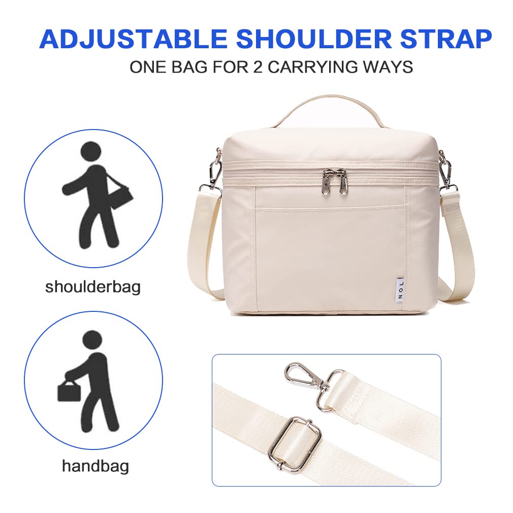 NOL Natural Organic Lifestyle Insulated Lunch Bags for Women Cooler Bag Lightweight Nylon Waterproof Lunch Box For Work(Medium, Cream