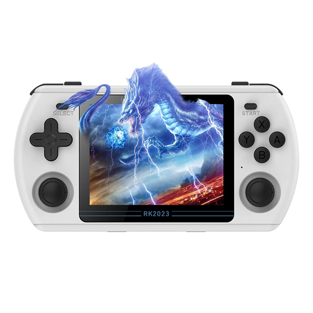 POWKIDDY RK2023 Handheld Game Console, 3.5 Inch OCA IPS Portable Linux Open Source Retro Arcade -16GB+128GB (White)