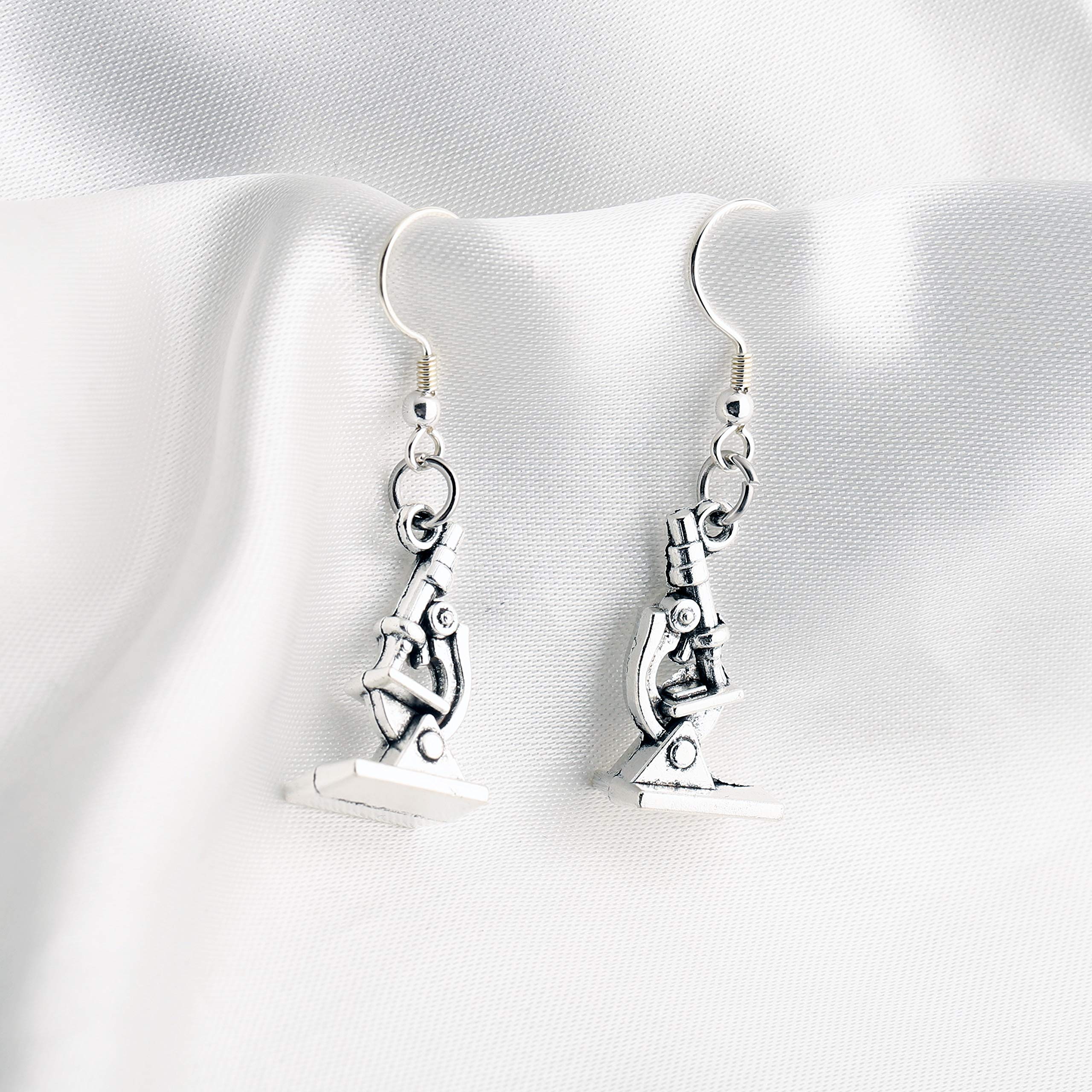 Microscope Dangle Earrings DNA Double Earrings Scientist Gifts Biology Chemistry Teacher Gift Science Nerd Jewelry Gifts (Microscope Earrings)