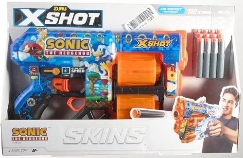 X-Shot Skins Dread Foam Blaster (12 Dart) by ZURU x Sonic The Hedgehog Toy for Kids, Teens, Adults
