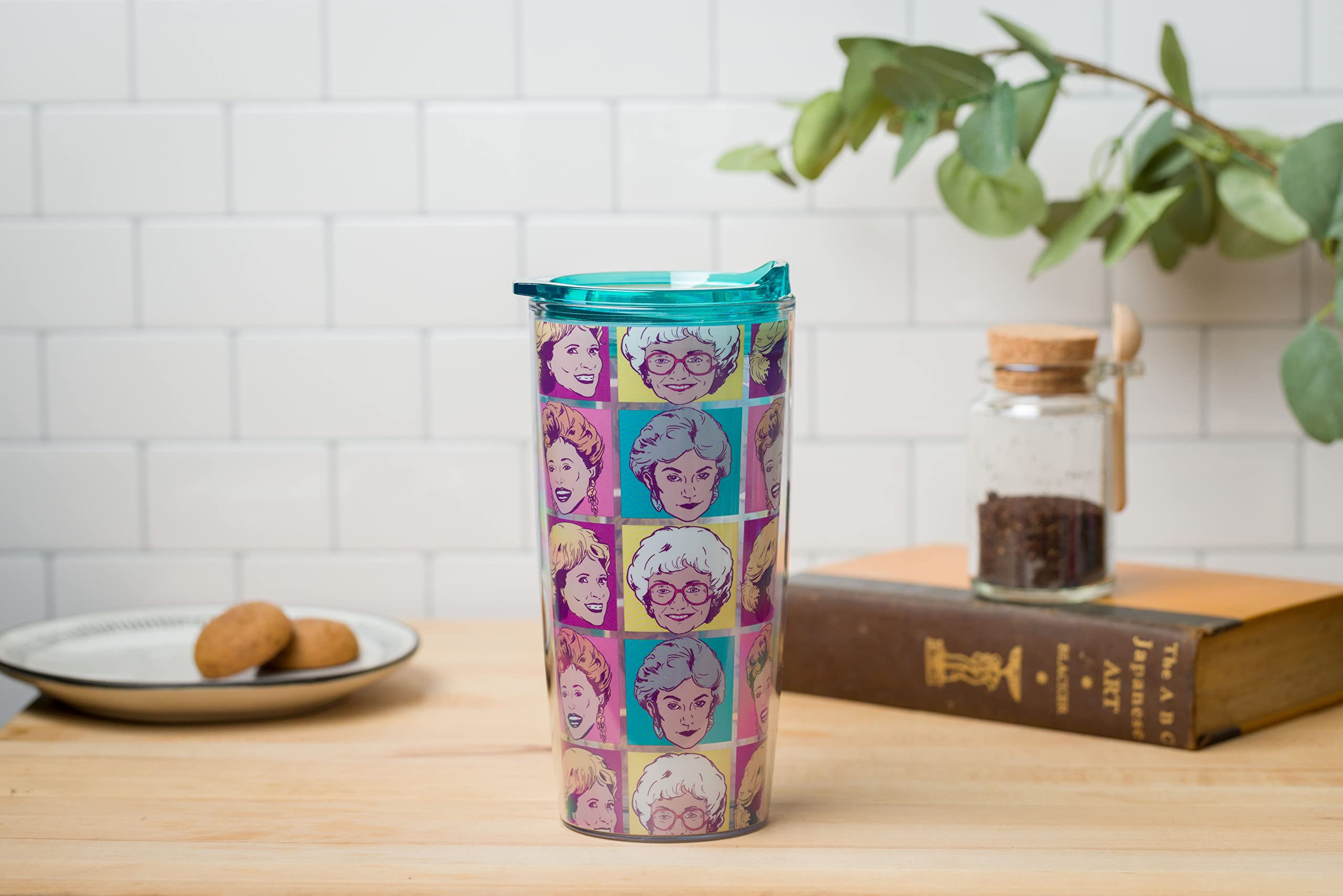 Silver Buffalo Golden Girls Character Grid Double Wall Travel Tumbler w/Slide Close Lid, 20 Ounces