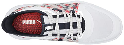 PUMA Men's Ignite Fasten8 USA Golf Shoe, White-Navy Blazer-High Risk Red, 7