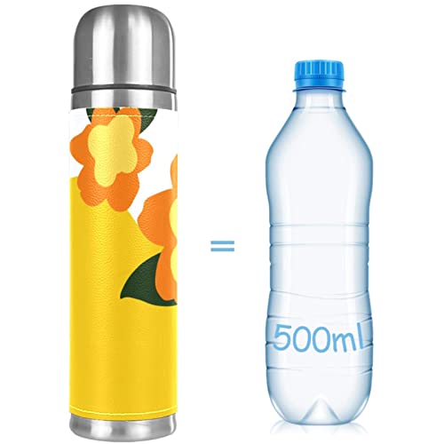 Stainless Steel Leather Vacuum Insulated Mug Flowers Thermos Water Bottle for Hot and Cold Drinks Kids Adults 16 Oz