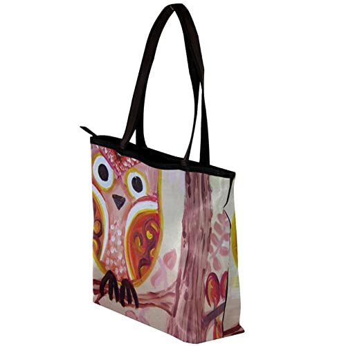 Women's Large Size Canvas Shoulder Bag Hobo Crossbody Handbag Casual Tote, Animal Owl on the Tree