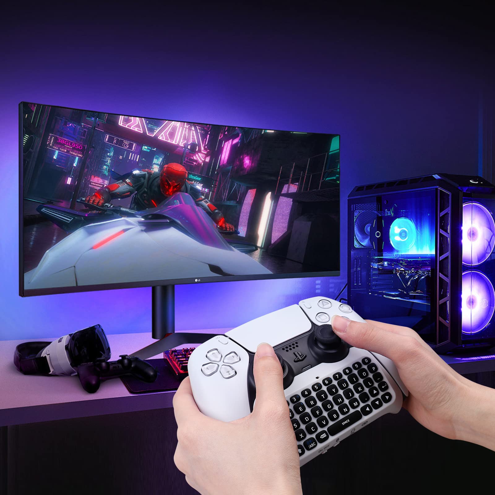 RALAN Wireless Keyboard for PS5 Controller, Bluetooth 3.0 Mini Chatpad Message Game Keyboard Keypad Built-in Speaker with 3.5mm Audio Jack for Messaging and Gaming Live Chat.