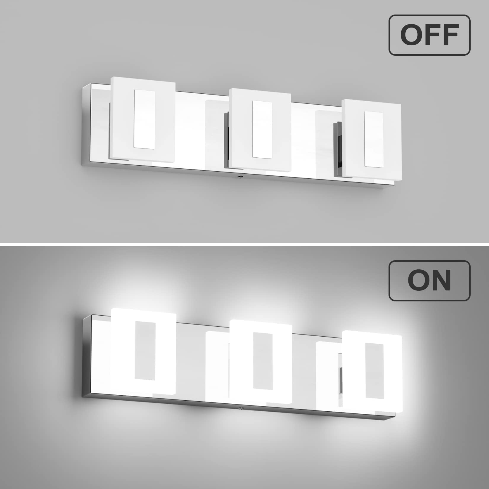 Ralbay 3-Light Modern LED Vanity Lights for Bathroom, Acrylic Stainless Steel Bathroom Wall Light Fixtures Over Mirror, Chrome 6000K