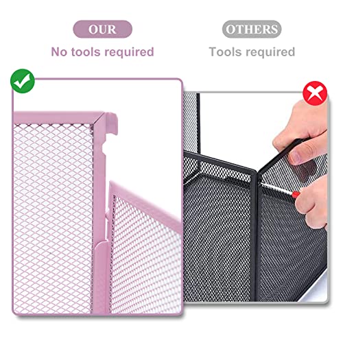 Oterri Desktop Hanging File Organizer, Portable Pink Hanging File Folder Organizer, Mesh Assembly Foldable Hanging Folder Organizer 12.2 * 12.2 * 9.8 inch for Letter Size Folders, Folders Not Included